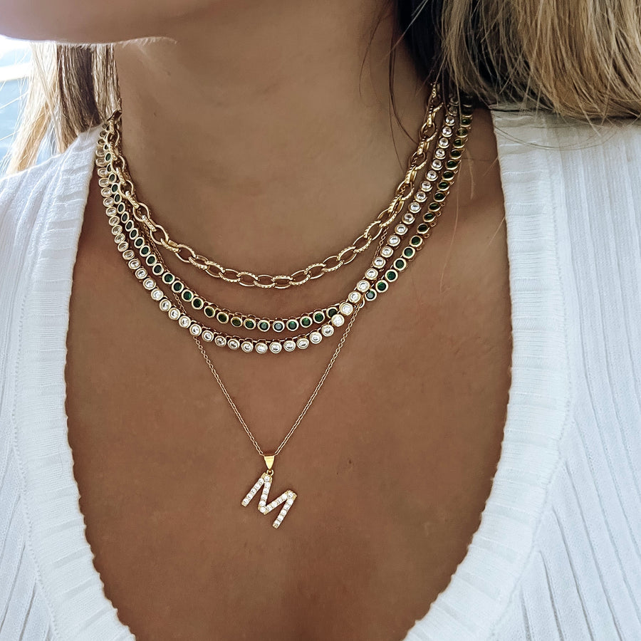Green Diamond Tennis Chain Necklace - Gold Filled – YUMIYU