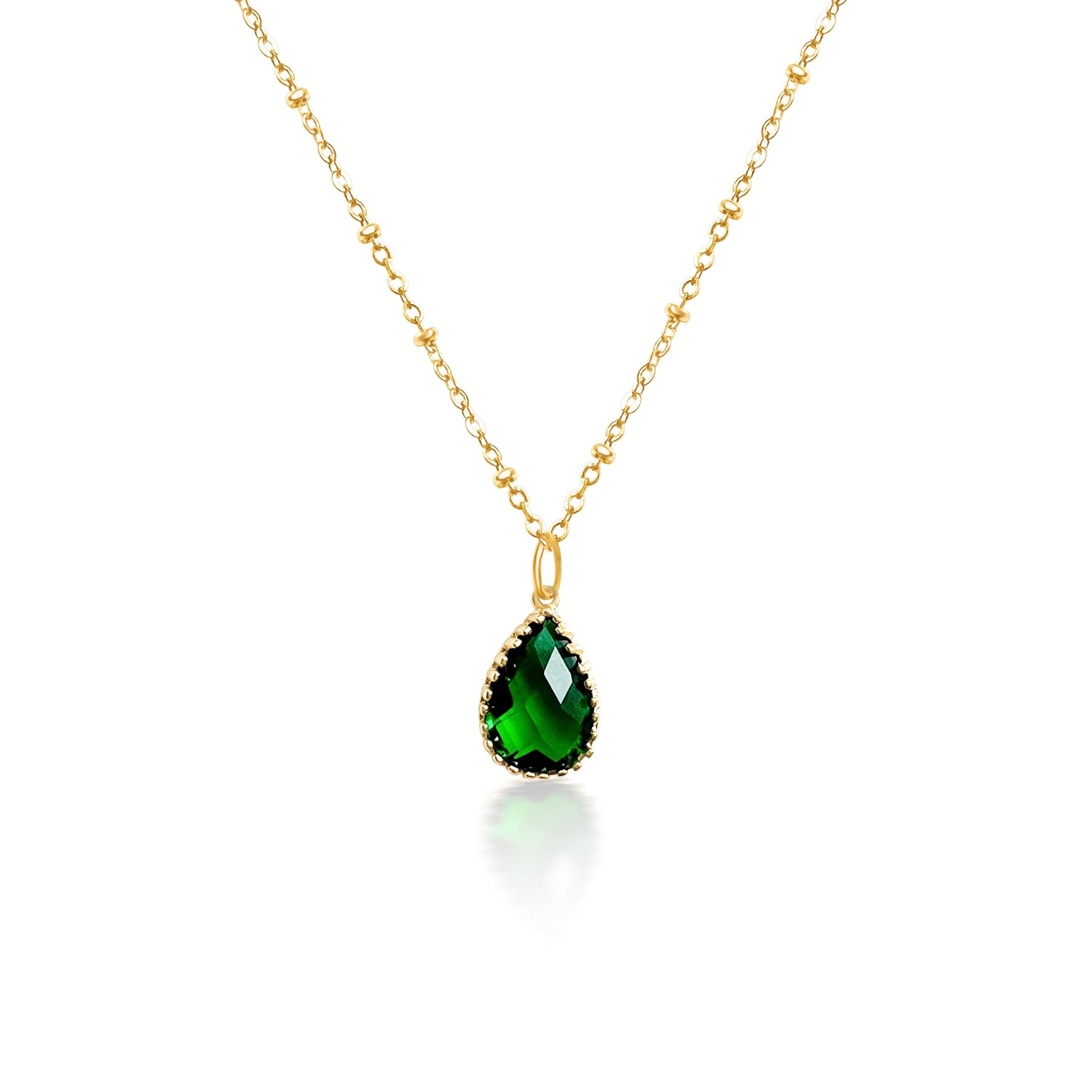 Green Drop Necklace Gold Filled Yumiyu